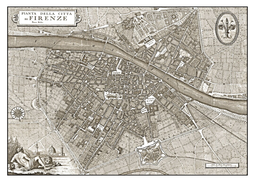 Vintage Florence Italy Street Map Sepia - Etsy