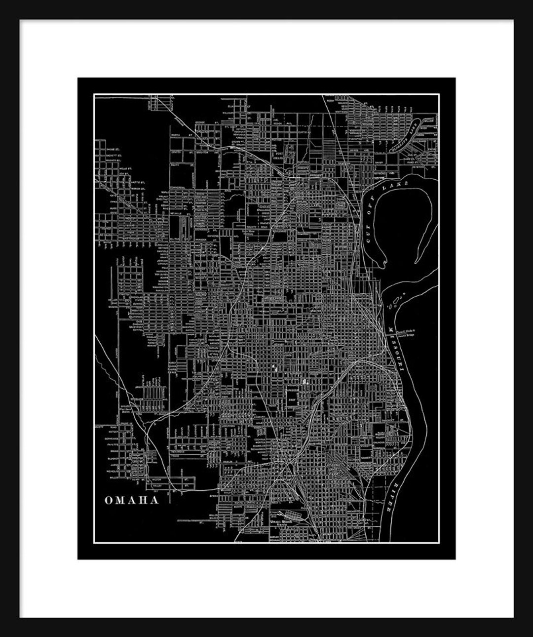Omaha Map - Street Map Vintage Poster Print - Black - Etsy