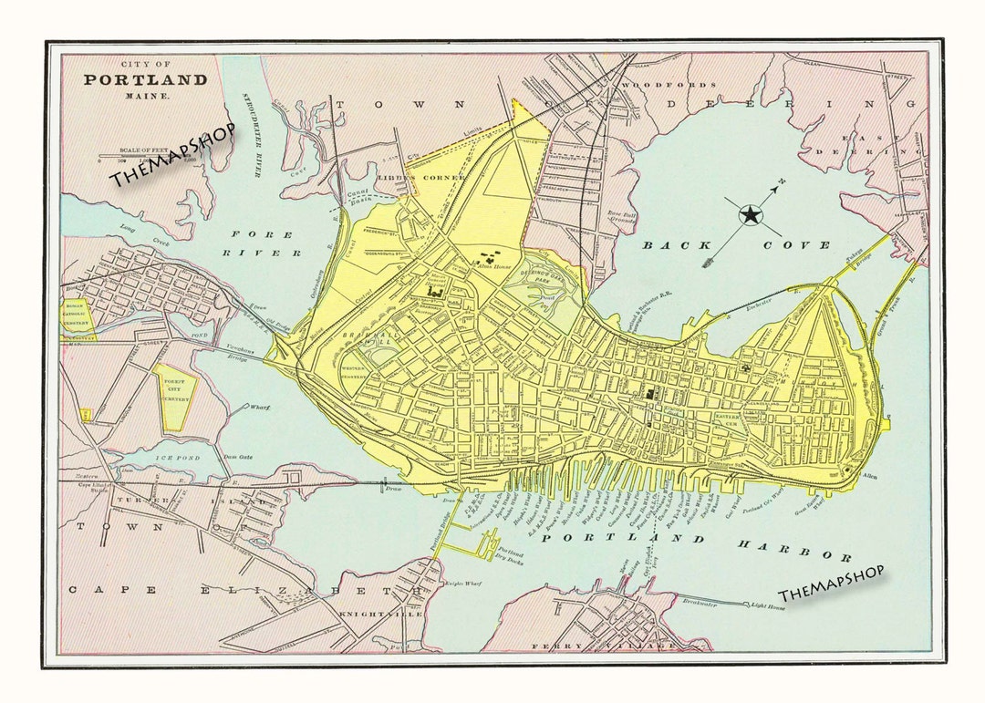 Portland Maine Map - Portland Vintage Map - Poster Print - Etsy