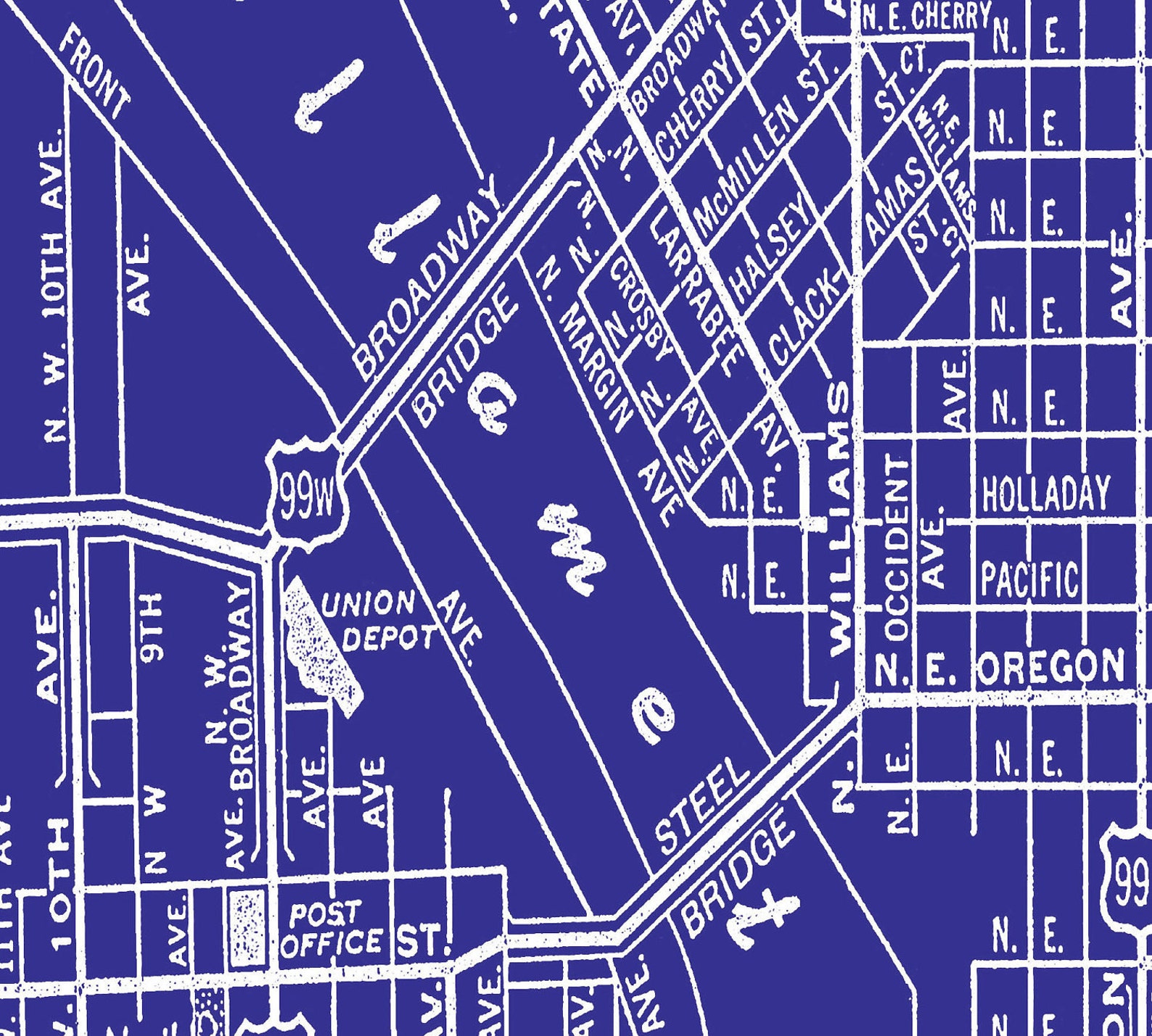 Portland Oregon Street Map Vintage Blueprint Print Poster - Etsy