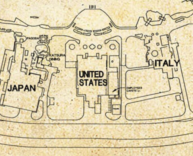Disney World - Epcot - Blueprint - Map - Vintage - Sepia - Black Ink ...
