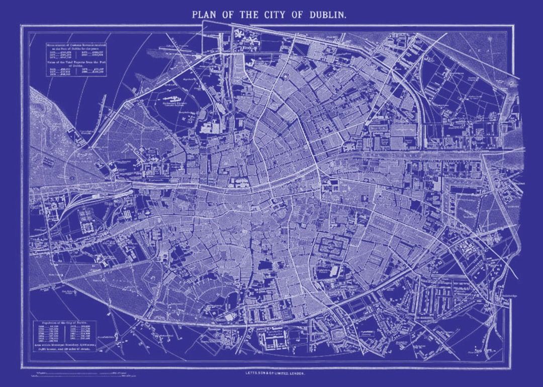 1870 Vintage Map of Dublin Ireland Print Poster Blueprint - Etsy