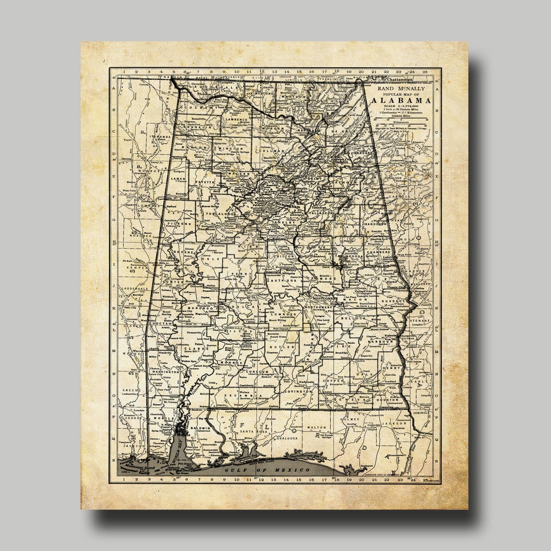 Alabama - Map - Vintage - Print - Poster - Grunge - Etsy