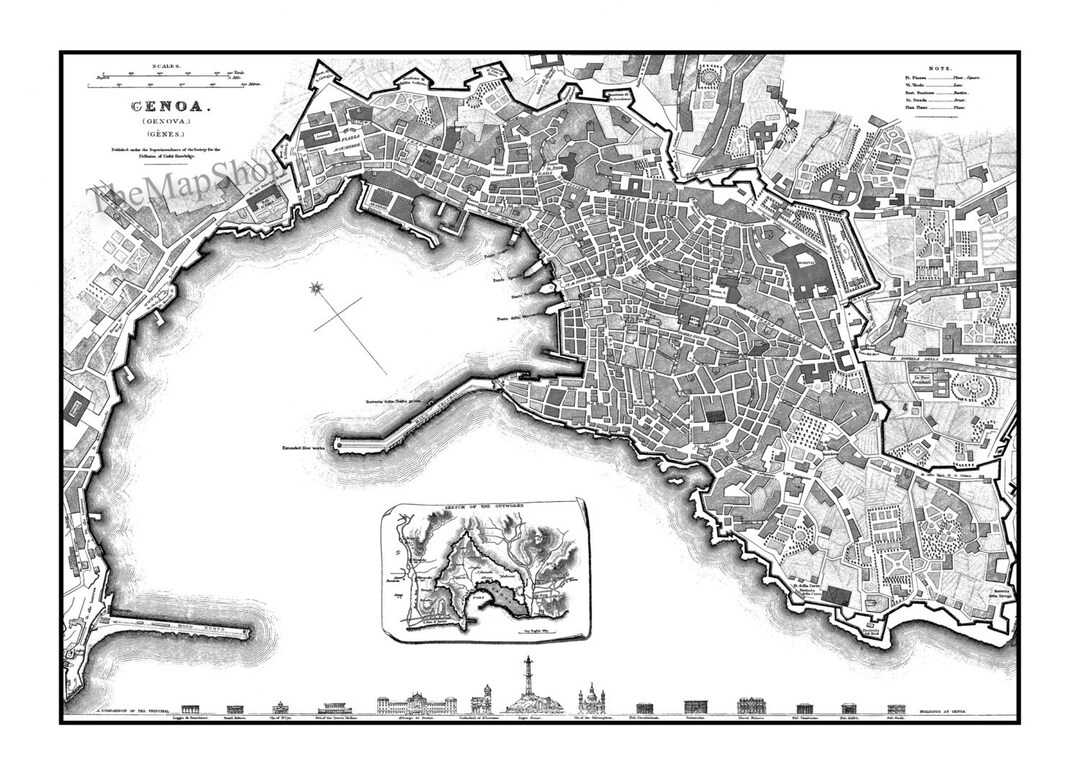 Vintage Map of Genoa Italy 11x14 Print Poster - Etsy