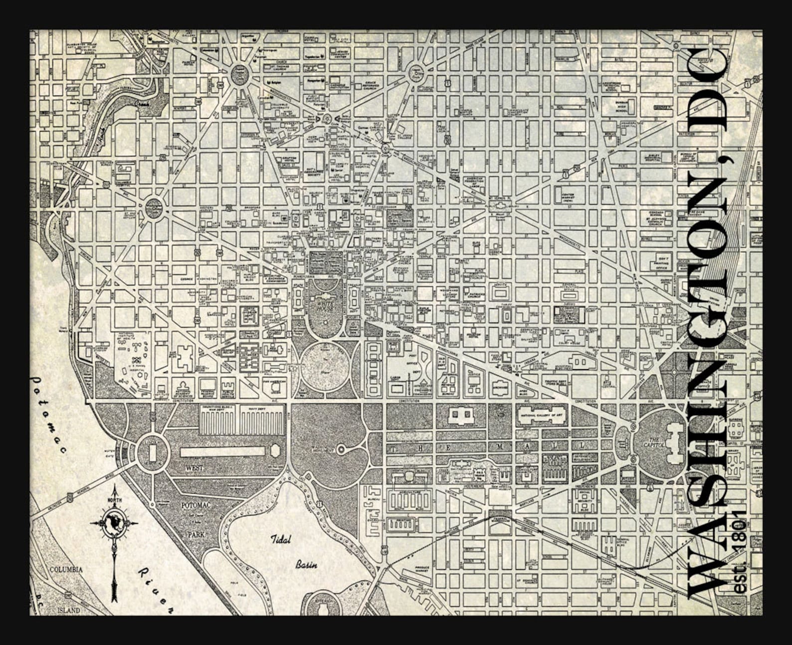 Washington DC Map Street Map Vintage Print Poster Title - Etsy
