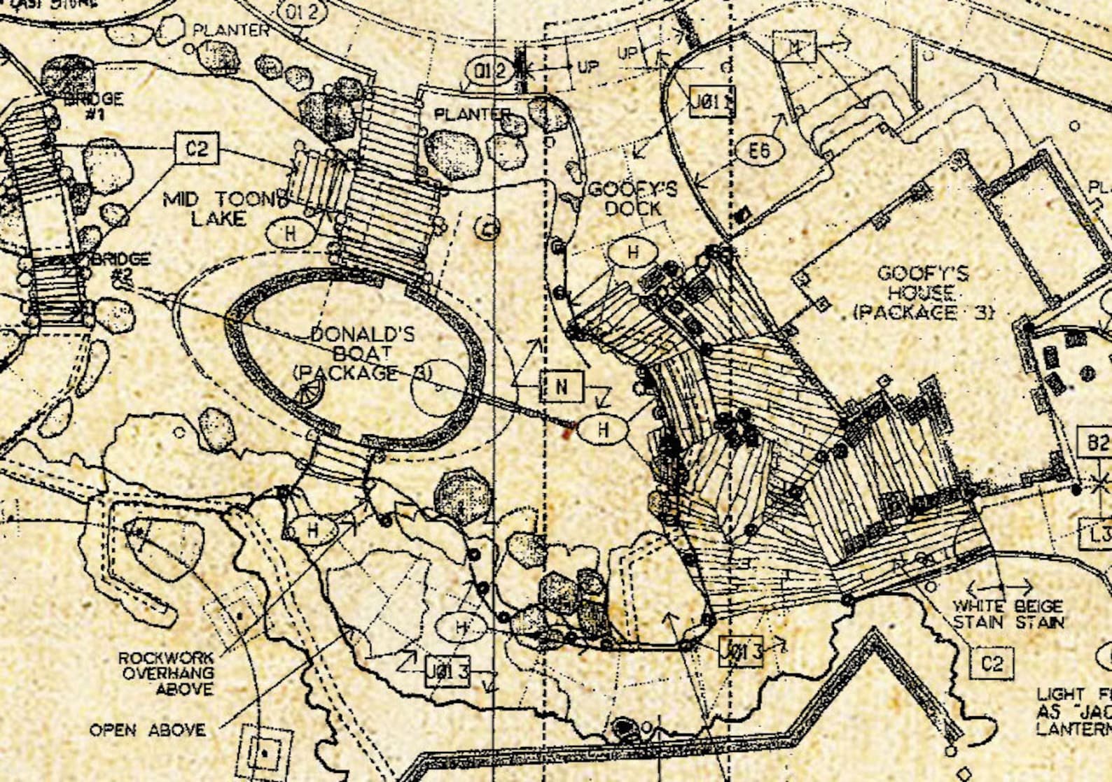 Disneyland Toontown Blueprint Map Vintage Sepia - Etsy