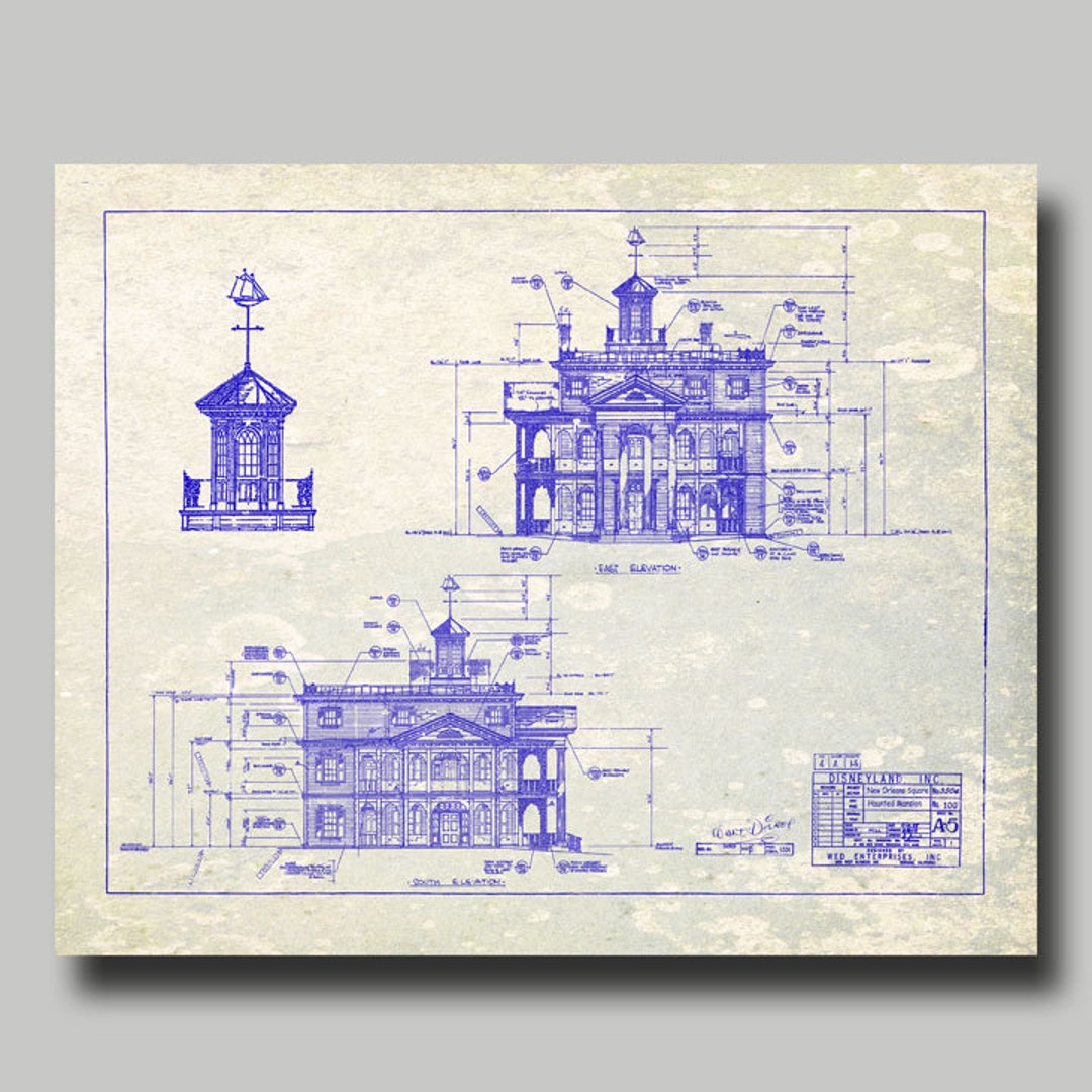 Haunted Mansion Blueprint Disney Disneyland Vintage - Etsy