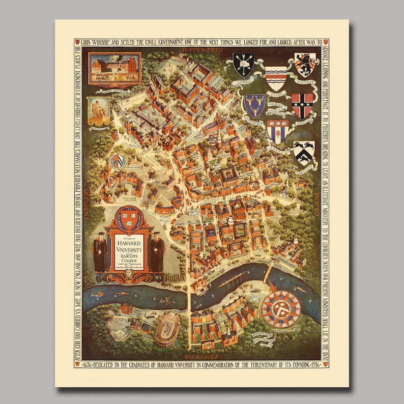 Harvard University Radcliffe College Map Vintage Print | Etsy