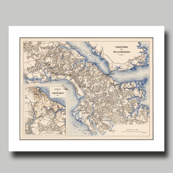 Williamsburg Yorktown Virginia Map Vintage Print | Etsy