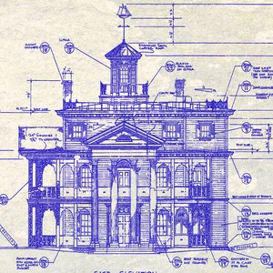 Haunted Mansion - Blueprint - Disney - Disneyland - Vintage - Gray ...