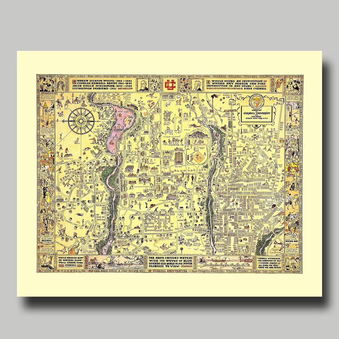 Cornell University - Map - Vintage - Print - Poster - - Etsy