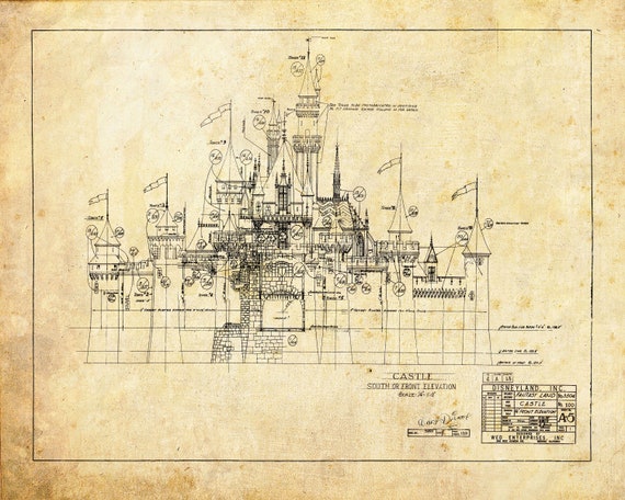 Disneyland Castle Blueprint Disney Cinderella Sleeping | Etsy
