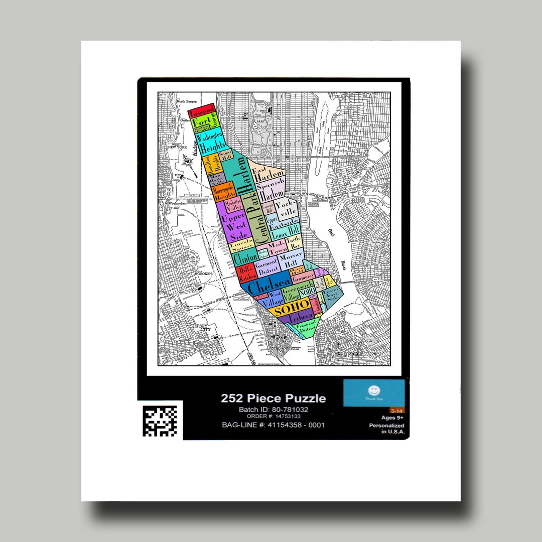 Puzzle - New York - Manhattan - Neighborhoods - Map - Vintage - - Etsy