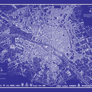 Paris Street Map Blueprint Vintage Poster Print - Etsy