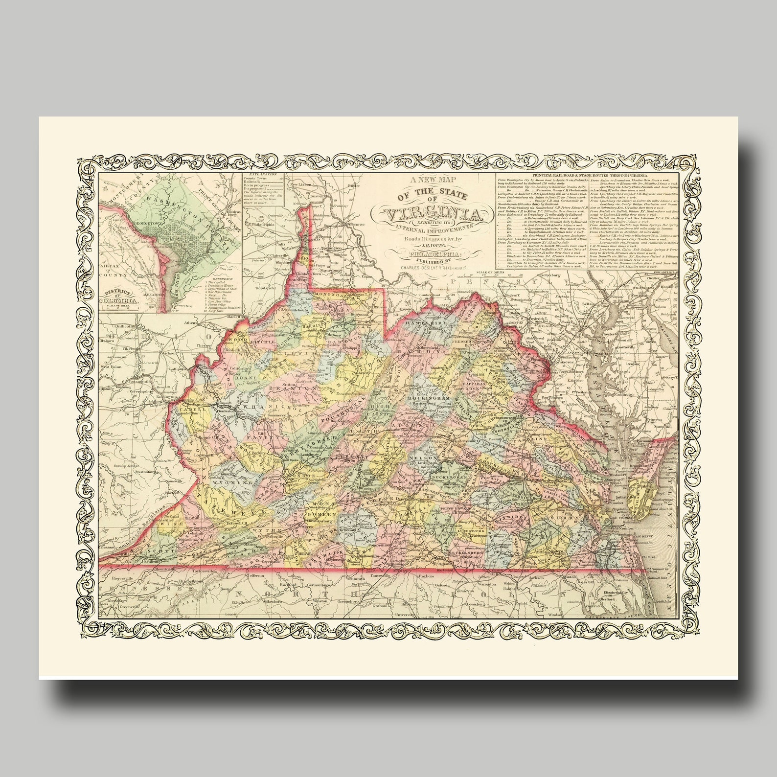 Antique Map of Virginia, Historical Wall Art Print, Vintage Style Home ...