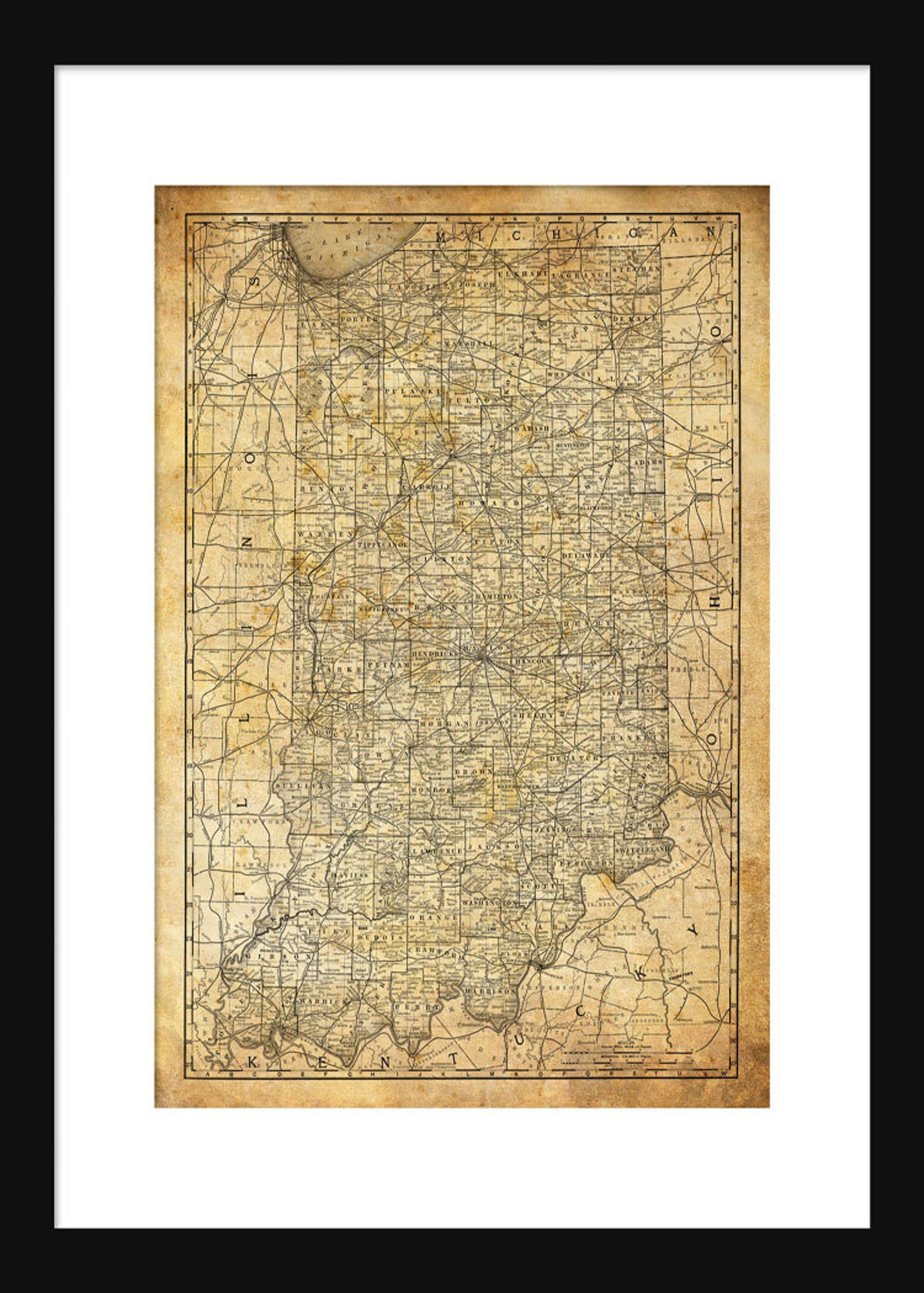 Indiana State Map Vintage Print Poster Grunge - Etsy