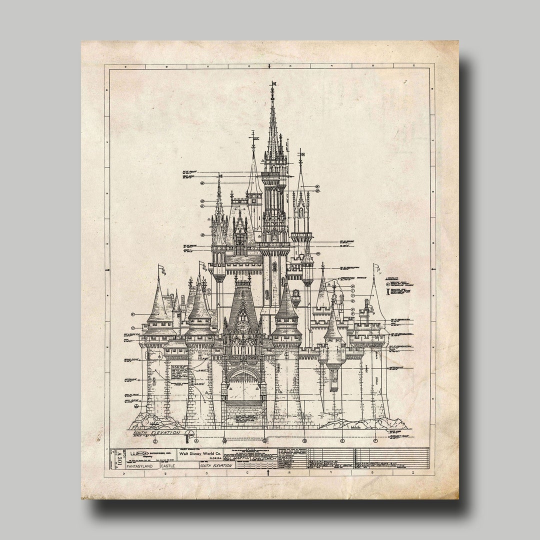 Disney World Castle Blueprint Disney Cinderella - Etsy