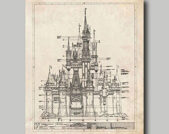Disney World Castle Blueprint Disney Cinderella | Etsy