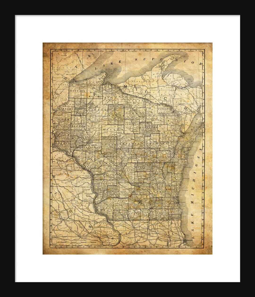 Wisconsin State Map Vintage Print Poster Grunge - Etsy