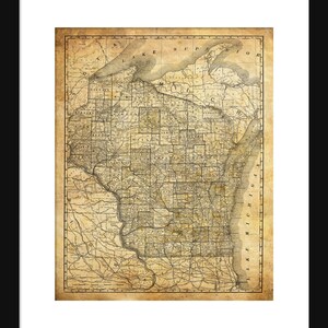 Wisconsin State Map Vintage Print Poster Grunge - Etsy