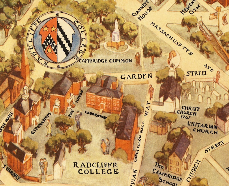 Harvard University Radcliffe College Map Vintage Print | Etsy