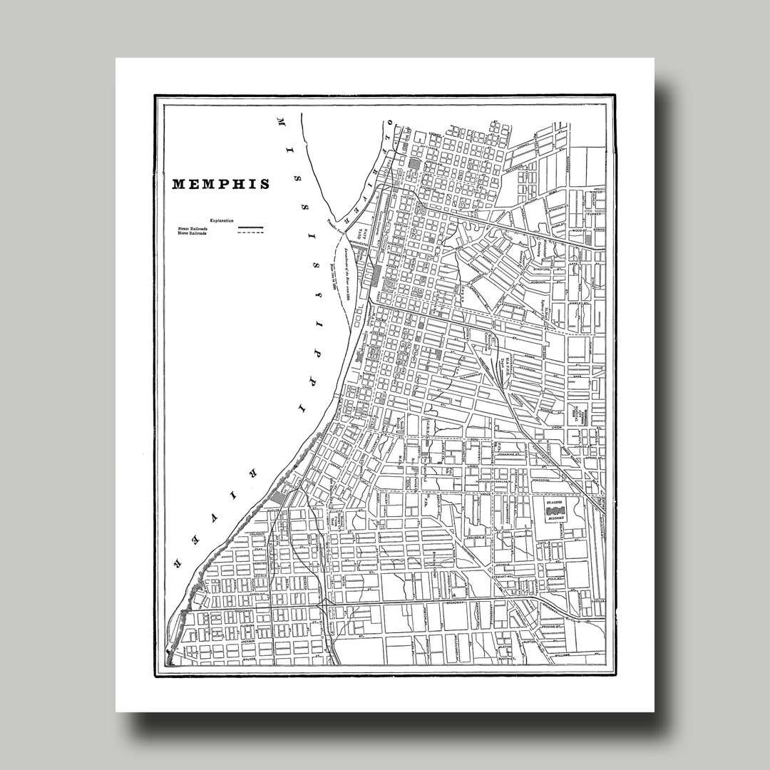 Memphis - Map - Street Map - Vintage - Print - Poster - Etsy