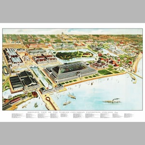 Chicago Map - Columbian Exposition - Vintage - 1893 - Panoramic - Print ...