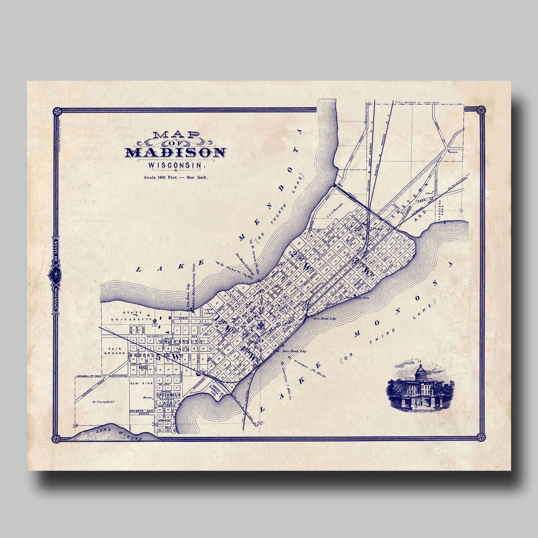 Madison Wisconsin Map - Street Map Vintage Poster Print - Etsy