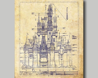 Disney World Castle Blueprint Disney Cinderella | Etsy