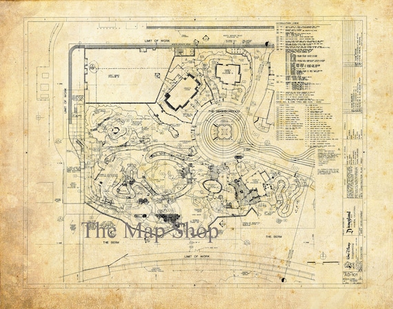 Disneyland Toontown Blueprint Map Vintage Sepia | Etsy