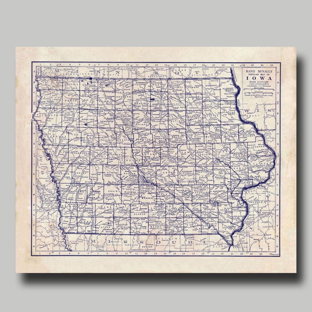 Iowa - Map - State Map - Vintage - Blueprint - Print Poster - Etsy