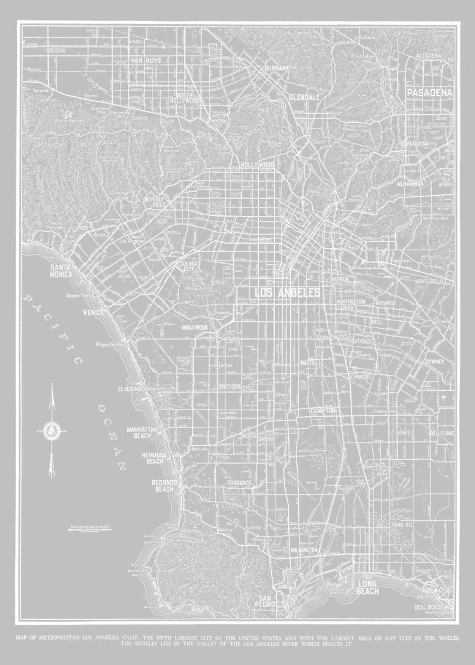 Los Angeles Map Street Map Light Gray Print Poster | Etsy