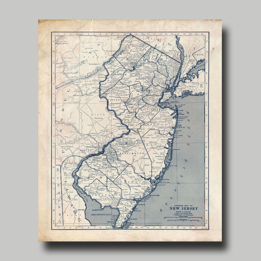 Puzzle New Jersey State Map Puzzle Blueprint Map - Etsy