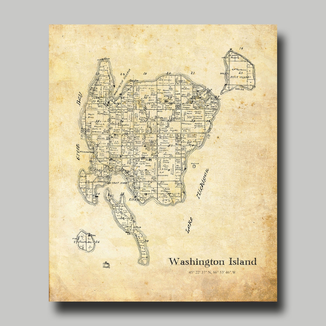 Washington Island - Door County - Wisconsin - Map - Print - Poster - WI ...