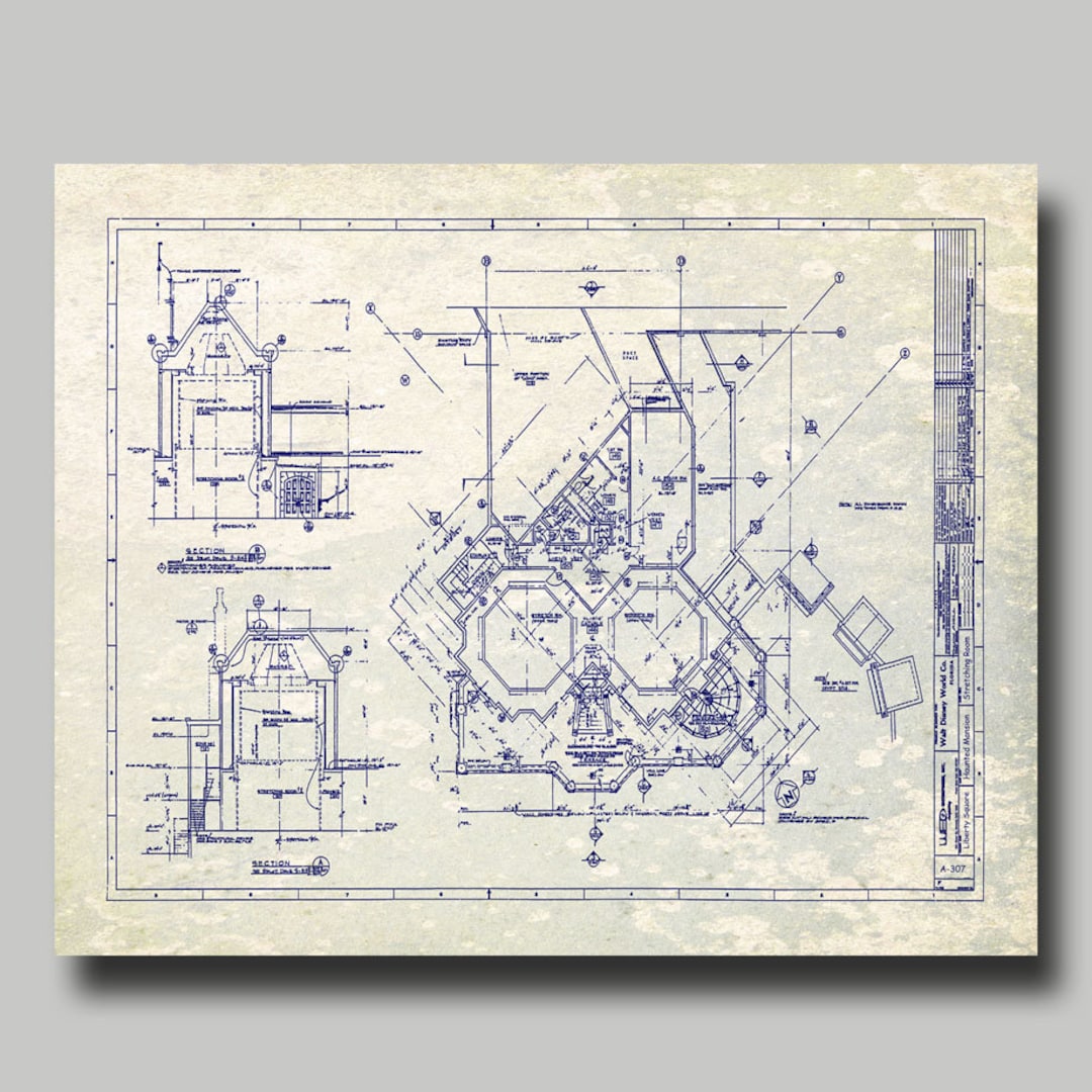 Haunted Mansion Ride - Disney World - Blueprint - Disney - Blue Ink ...