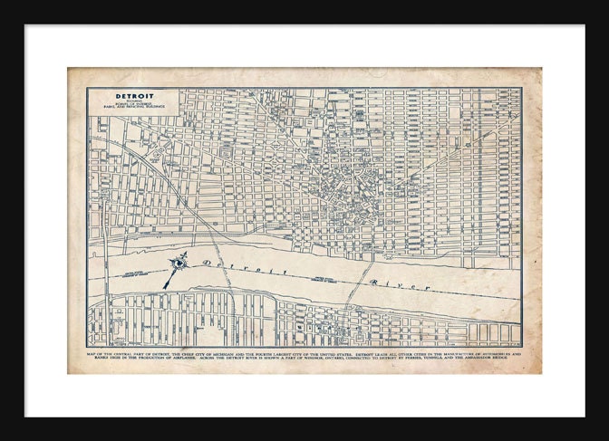 Detroit Map Blueprint Vintage Print Poster - Etsy