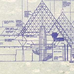 Disney World - Epcot - Blueprint - Vintage - Gray - Blue Ink - Print ...