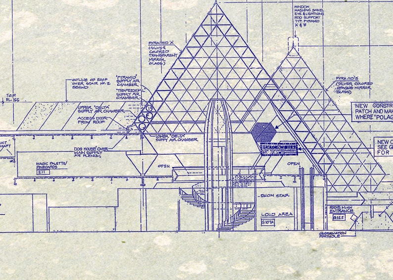 Disney World - Epcot - Blueprint - Vintage - Gray - Blue Ink - Print ...