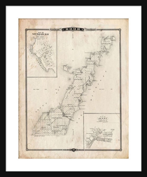 Door County Wisconsin Map Print Poster Sturgeon Bay Grunge - Etsy