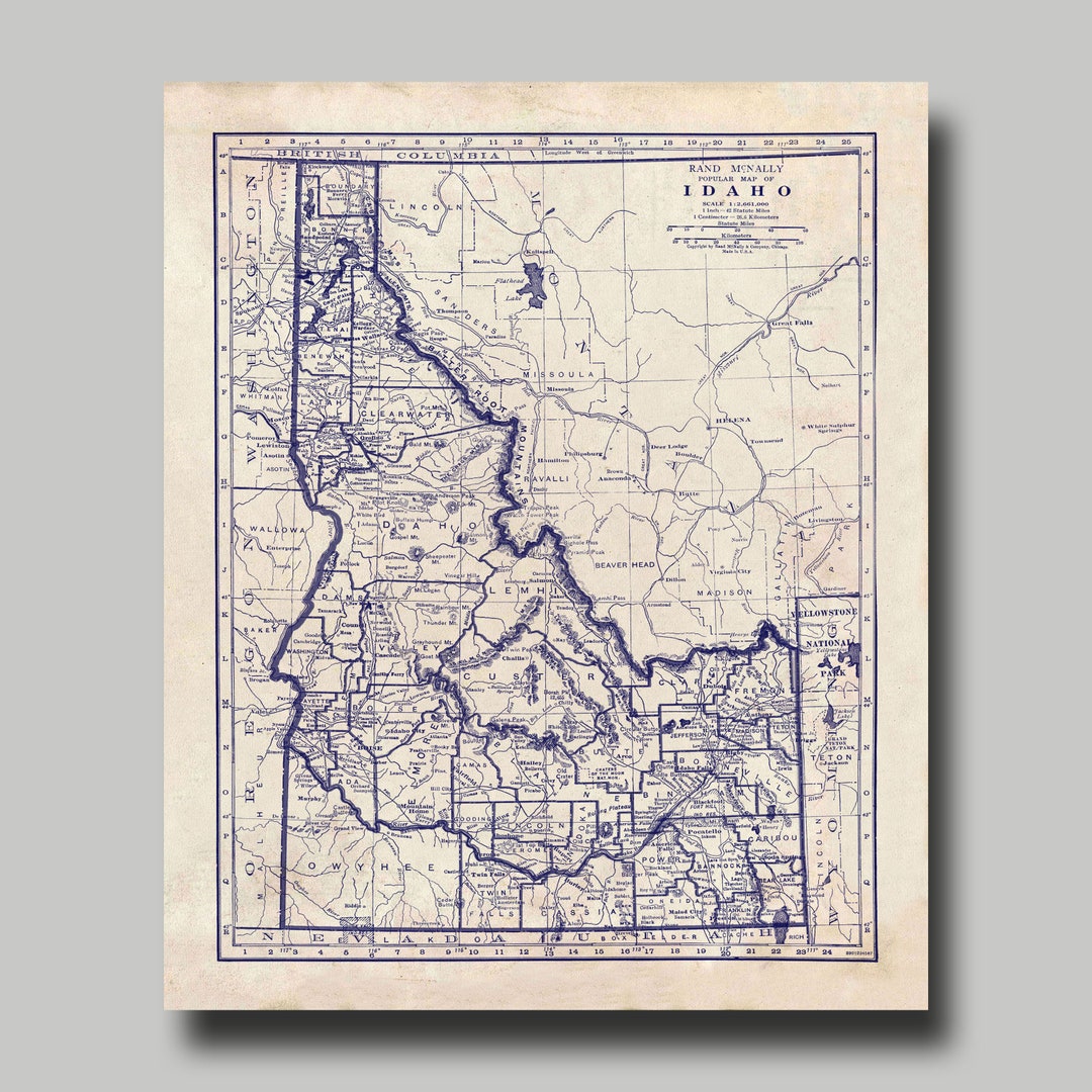 Idaho - Map - State Map - Vintage - Blueprint - Print - Poster - Etsy