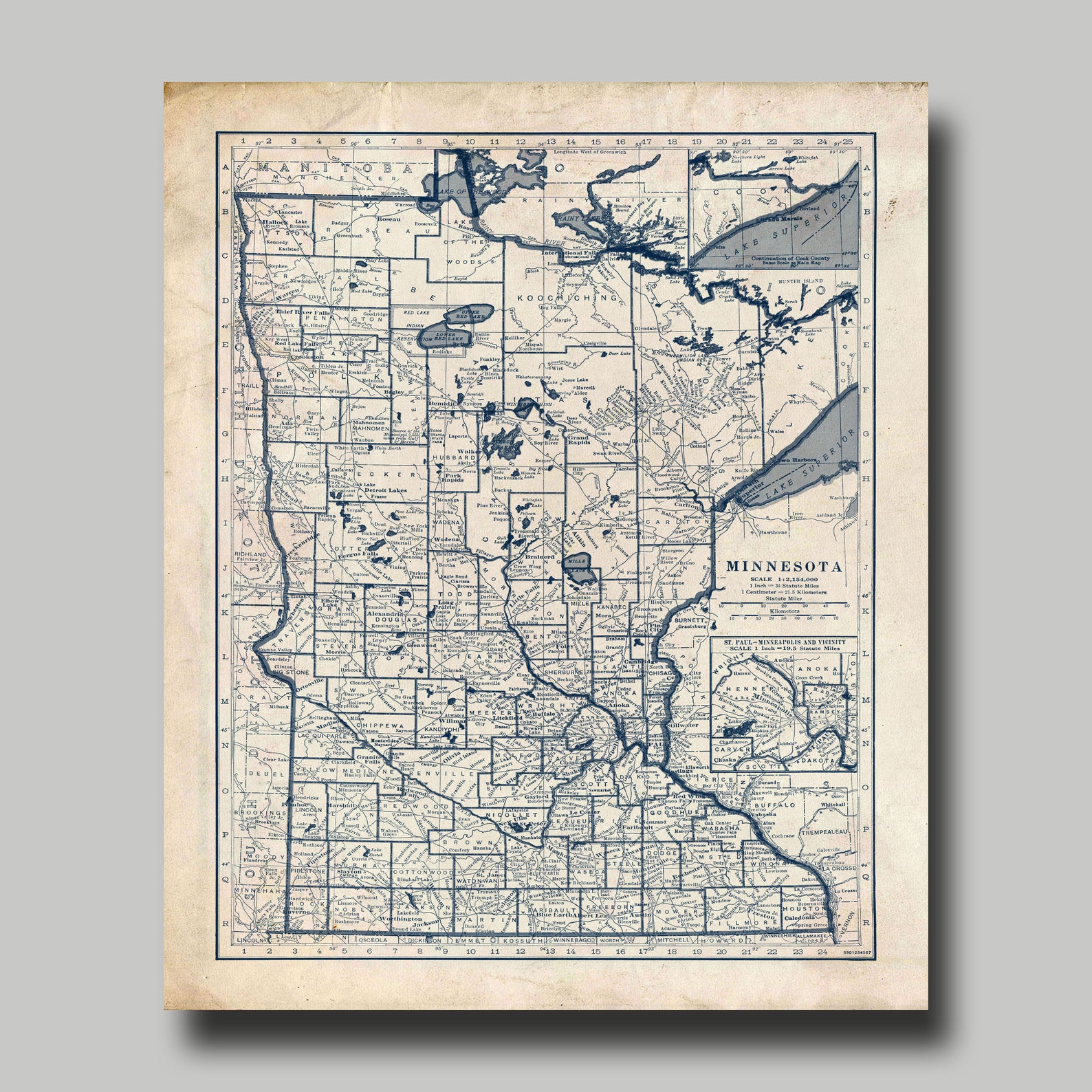 Minnesota Map State Map Vintage Blueprint Print - Etsy
