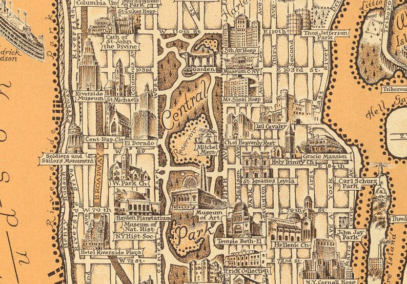 New York City - Panoramic Map - Birds Eye View - Manhattan - Print ...