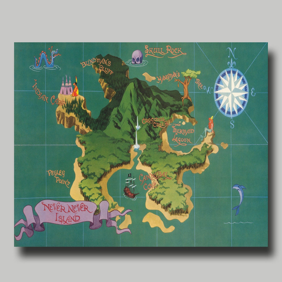 Disney Map - Peter Pan - Never Never Land - Panoramic Birds Eye View ...