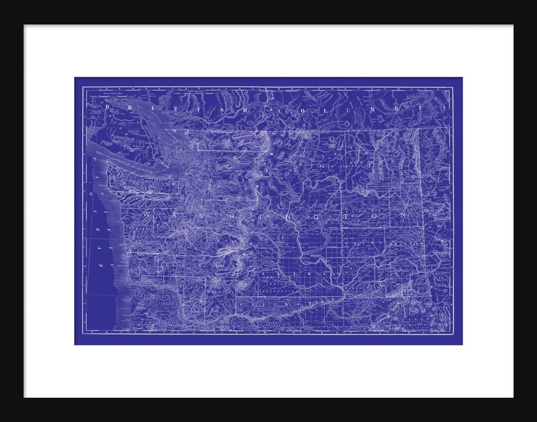 Washington State Map Vintage Print Poster Blueprint - Etsy