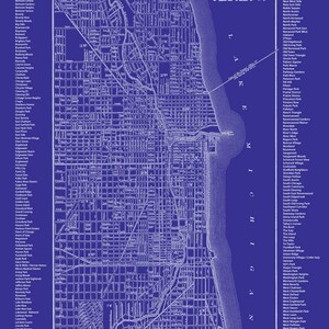 Chicago- Blueprint Map - Neighborhood - Map - Blue - Blueprint- Print ...