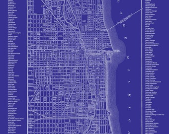 Chicago Map Print Blue - Etsy