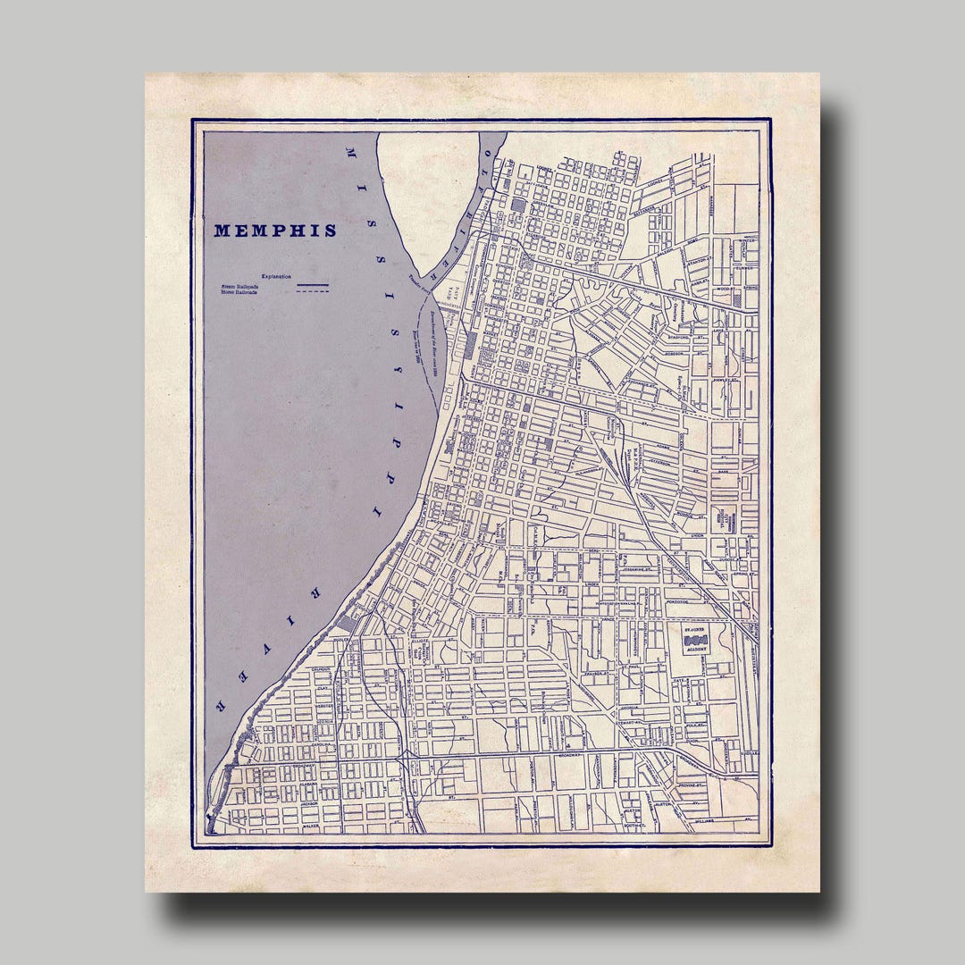 Memphis - Map - Blueprint - Street Map - Vintage - Print - Poster - Etsy