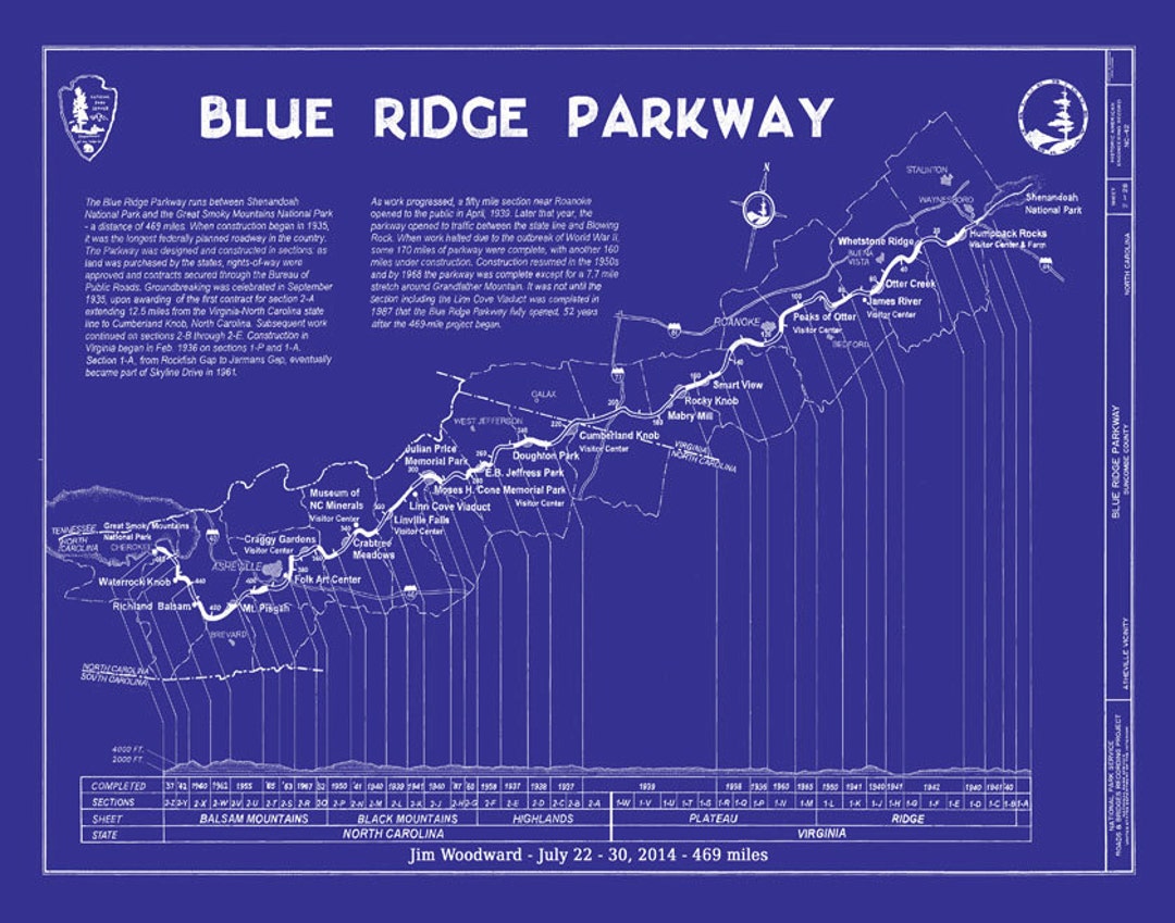 Blue Ridge Parkway - Mountains - Highway - Map - Print - Poster ...