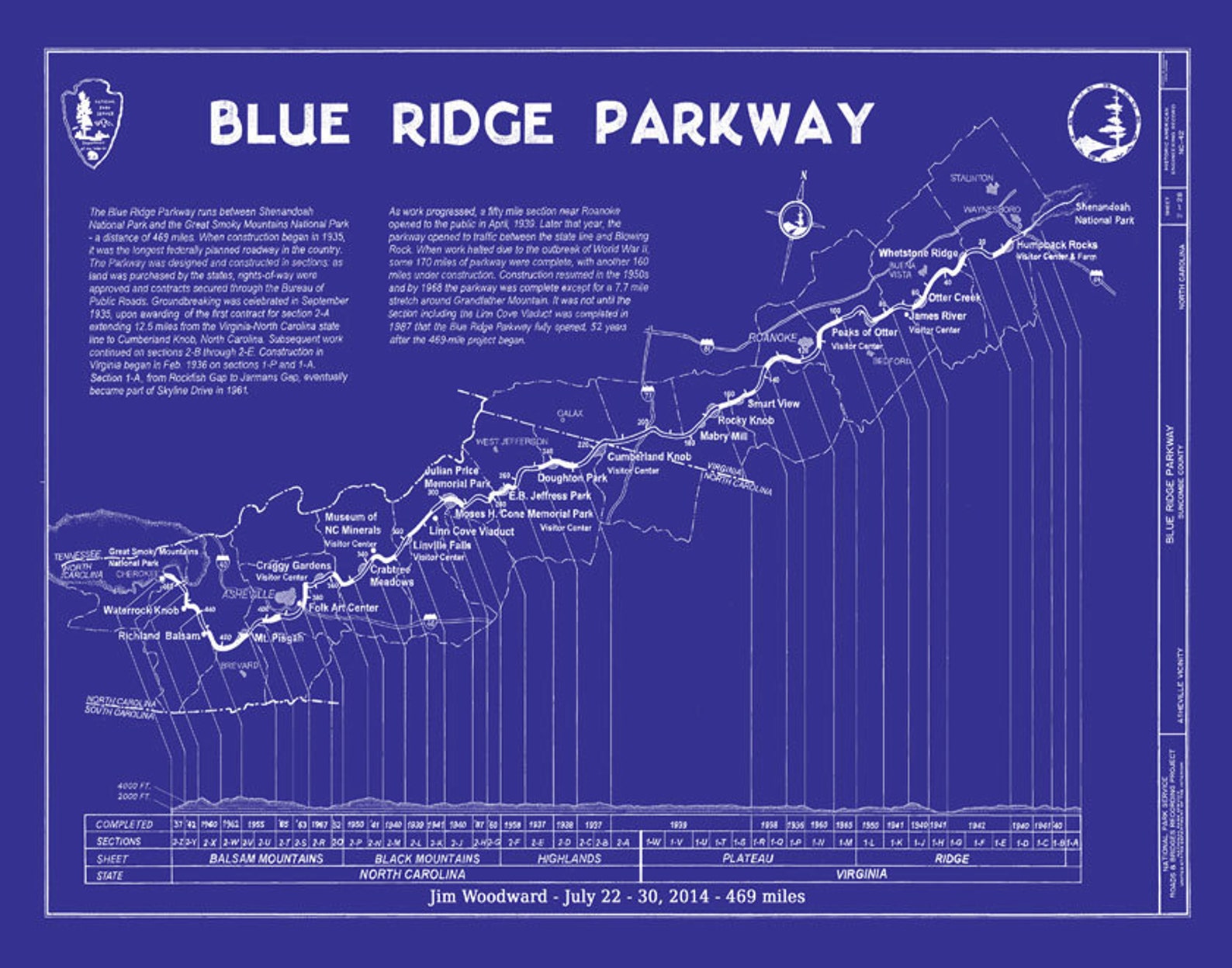 Blue Ridge Parkway Mountains Highway Map Print - Etsy