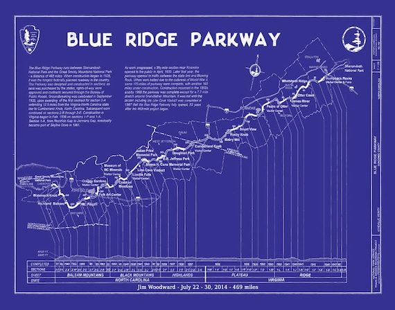 Blue Ridge Parkway Mountains Highway Map Print | Etsy